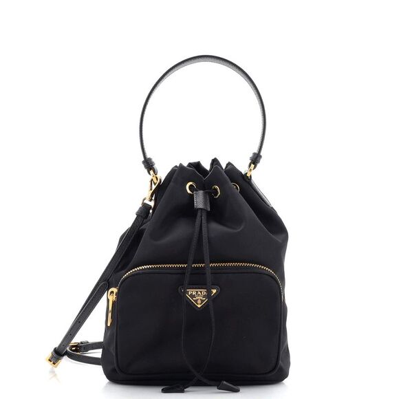 Prada | Bags | Prada Duet Drawstring Bucket Bag Tessuto Small Black ...